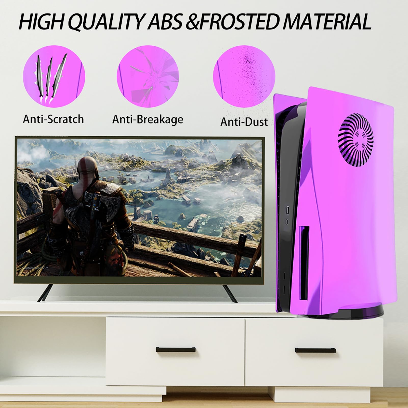 Personalized for PS5 Cover Plates Faceplate Plated Purple + Multicolor Lights + Window Replacement, Compatible with for PlayStation 5 Disc Edition Console, Extra Protection Face Shells Full Set