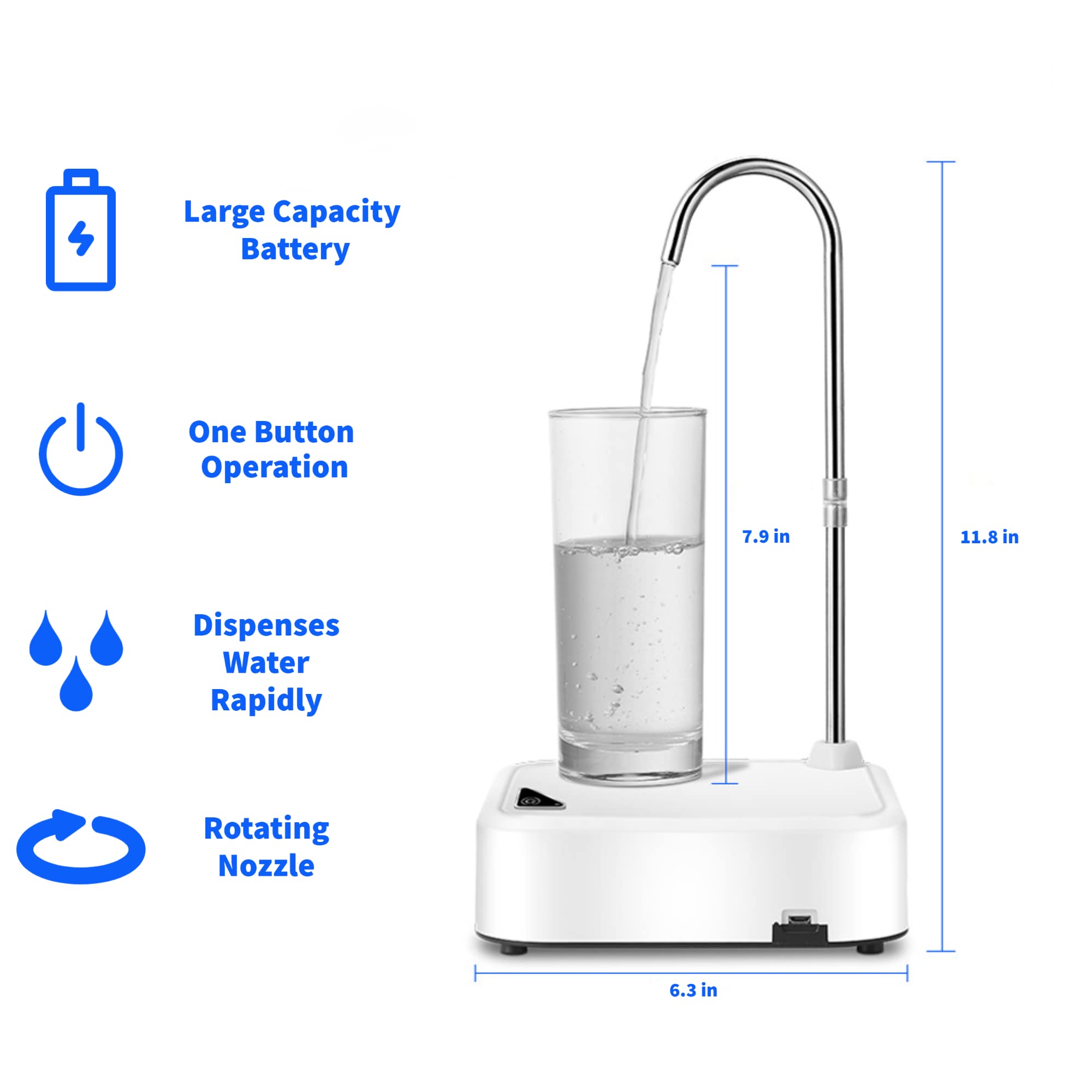 MAVNEK Intelligent & Portable Desktop Water Bottle Dispenser, Battery Powered Automatic Drinking Water Bottle Pump for 5 Gallon Universal, USB Rechargeable Electric Water Dispenser for Home Office