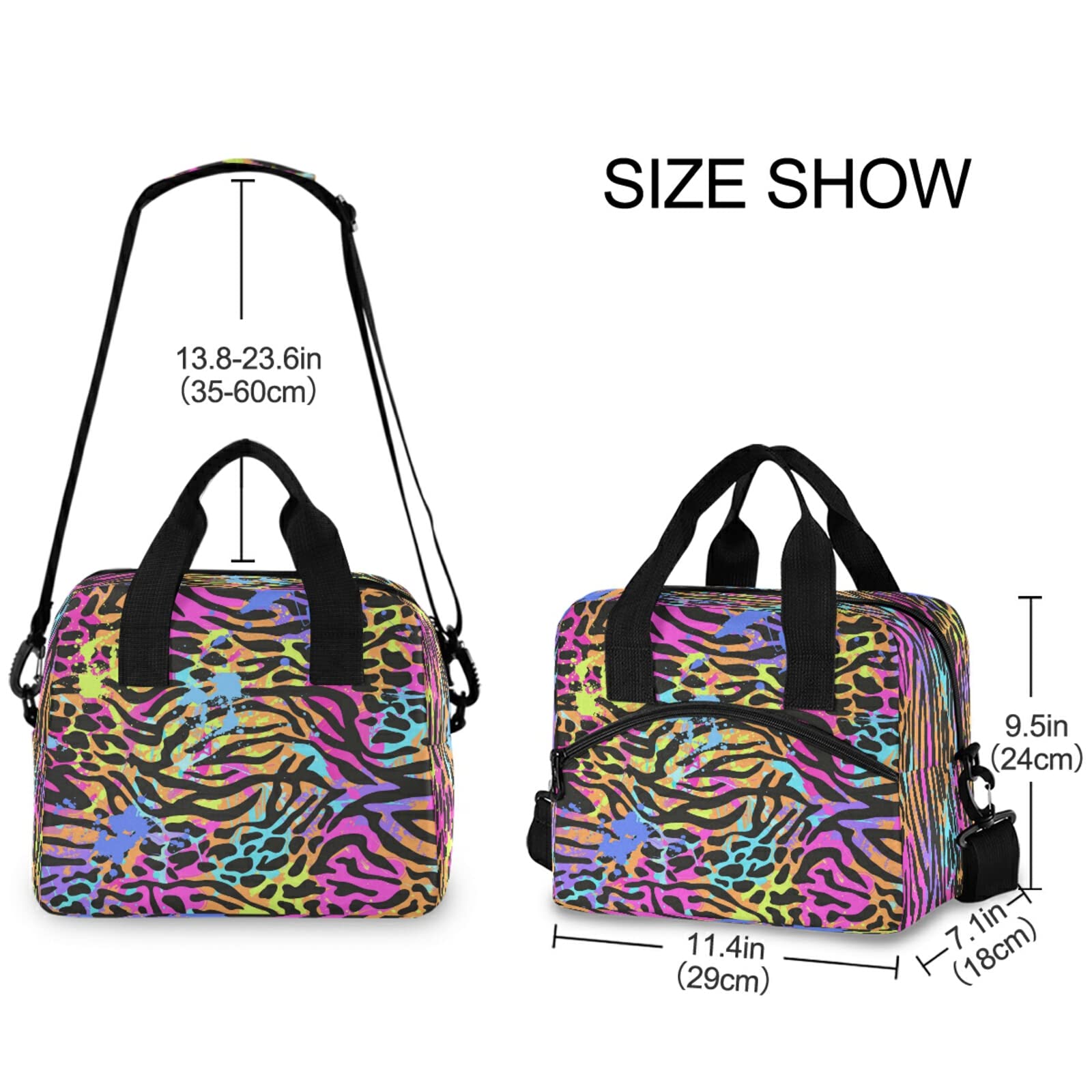 Rainbow Animal Leopard Print Lunch Bag Reusable Lunch Tote Bag Thermal Cooler Bag Insulated Lunch Box with Adjustable Shoulder Strap for Office School Outdoor Picnic
