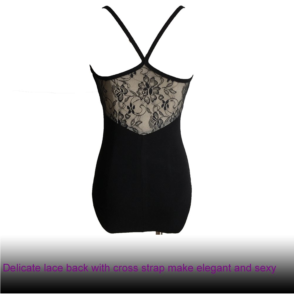 Limiles Women Lace Back Camisole Leotard Ballet Dance, Black, XL