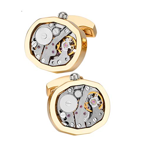 Small Movement Cufflinks for Mens Shirt Cuff Buttons Oval Cuff Links Jewelry Design (Color : Gold) (Gold b)
