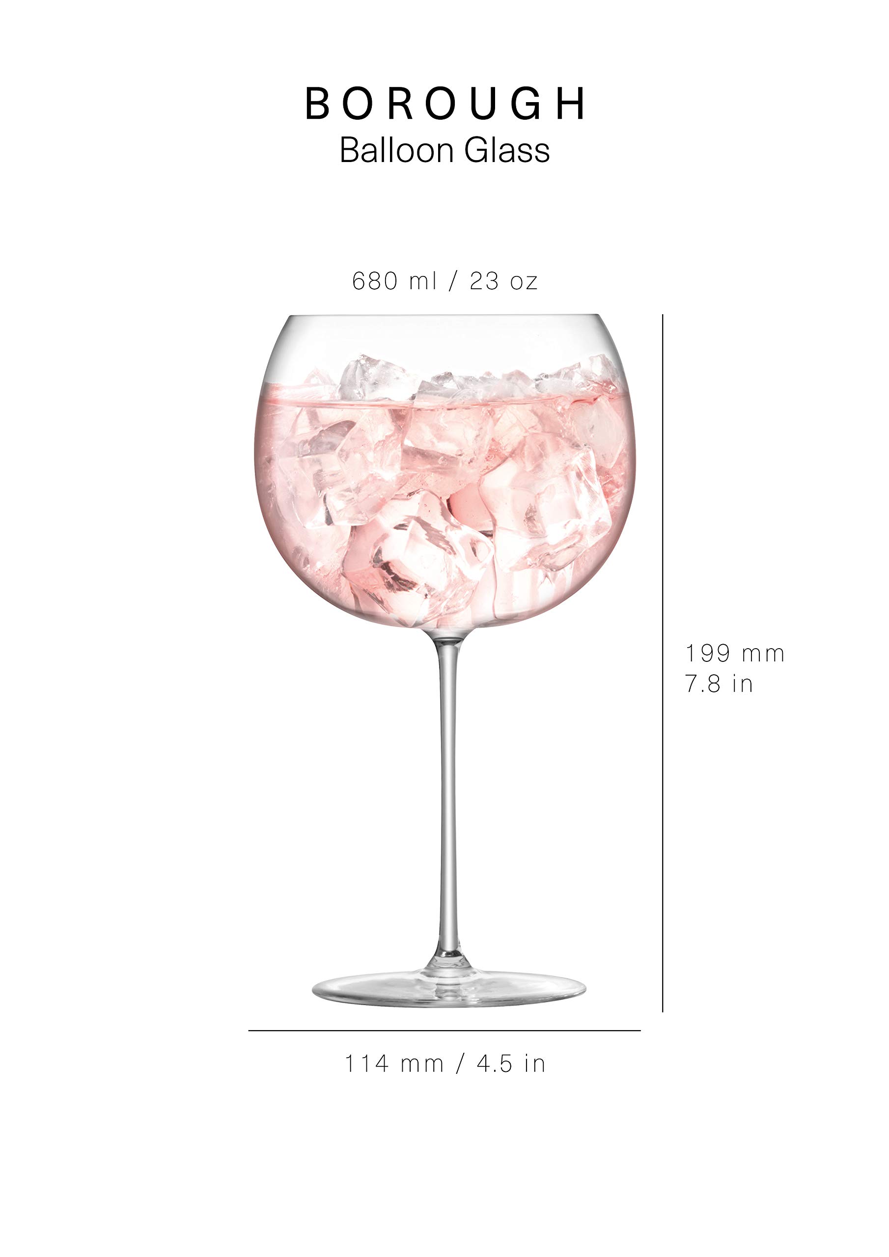 LSA Borough Balloon Glass Set in Clear for Gin, Tonic and Rosé - Drinking Glasses with Generous Bowl and Narrow Stem - 23 oz Drinkware - Pack of 4