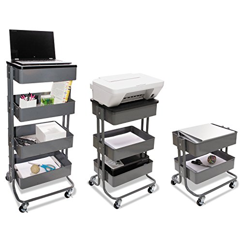Vertiflex VF51025 Multi-Use Storage Cart/Stand-Up Workstation, 13.9w x 11.75d x 18.5-39.5h, Gray