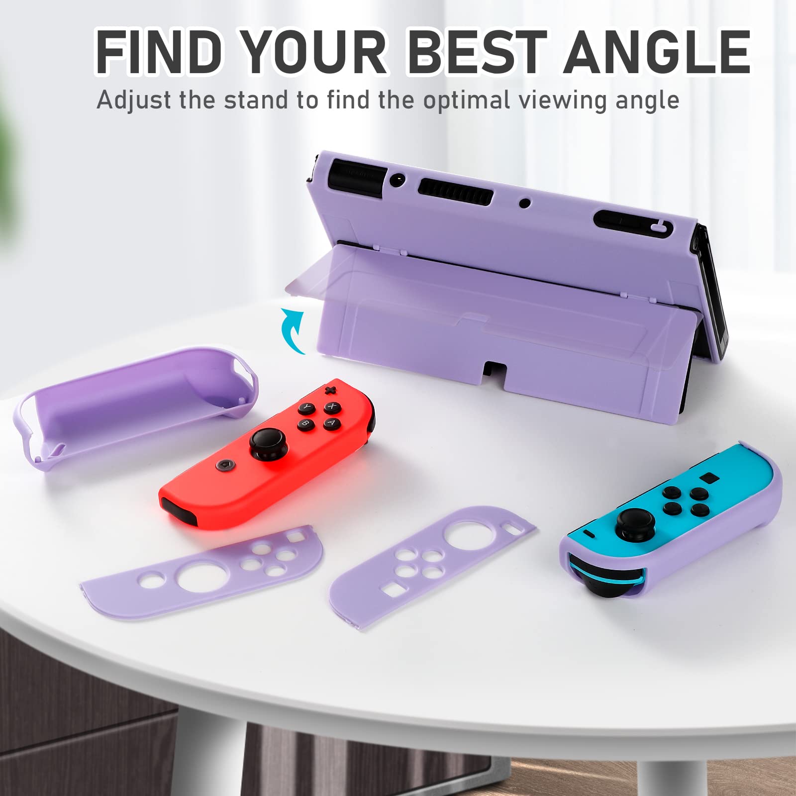 Switch OLED Case Dockable Protective Case for Nintendo Switch OLED Model 2021 Console and Joy-Con Controller Grip Case with 2 Thumb Grip Caps, Purple