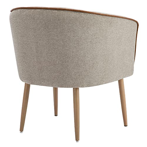 LSSBOUGHT Stylish Upholstered Button Tufted Fabric Living Room Accent Chair with Solid Wood Legs and Armrest (Beige)
