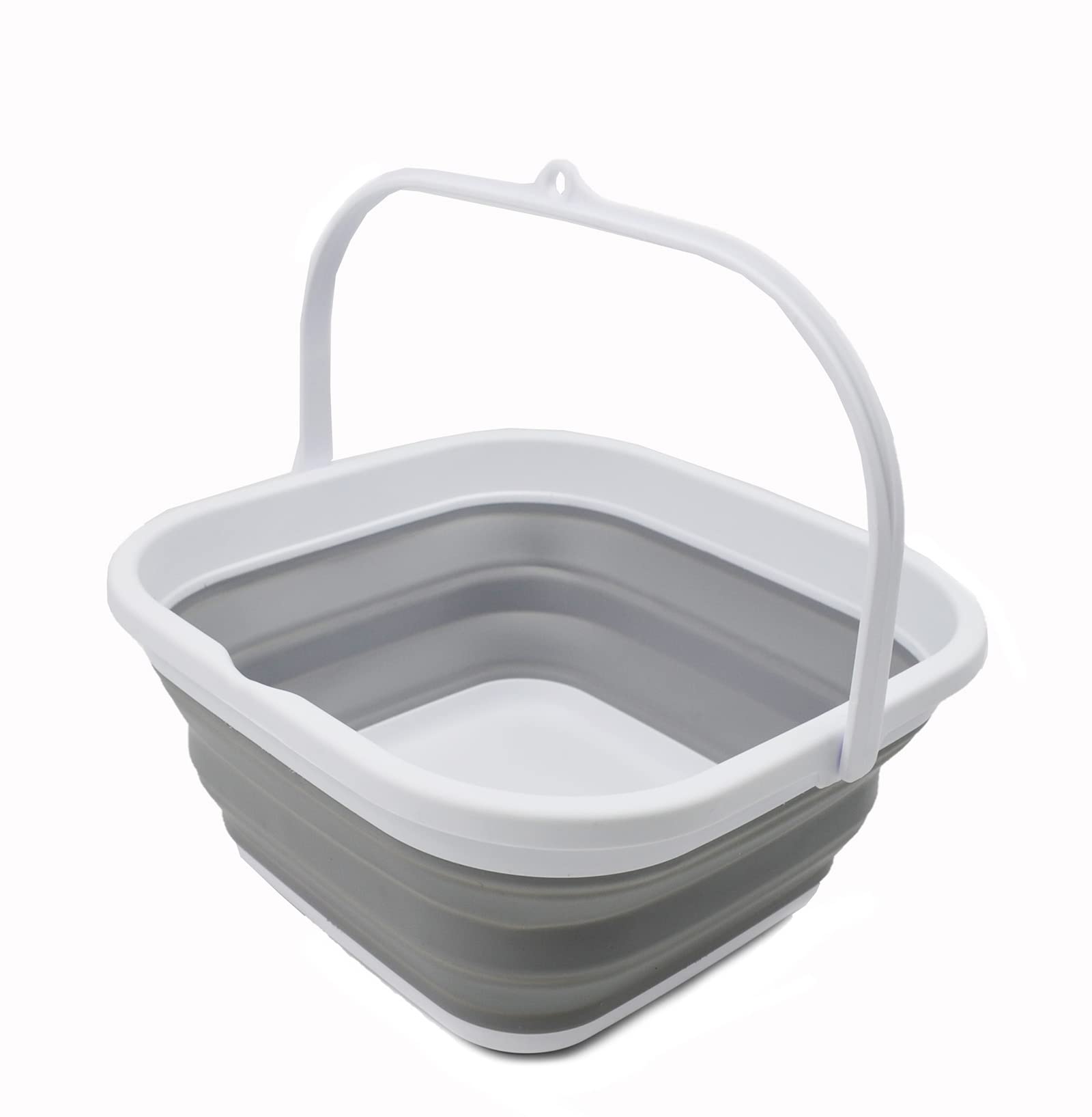 SAMMART 5.5L (1.4 Gallon) Collapsible Square Handy Bucket/Foldable SquareWater Pail/Portable Tub with Handle. (White/Grey, 1)