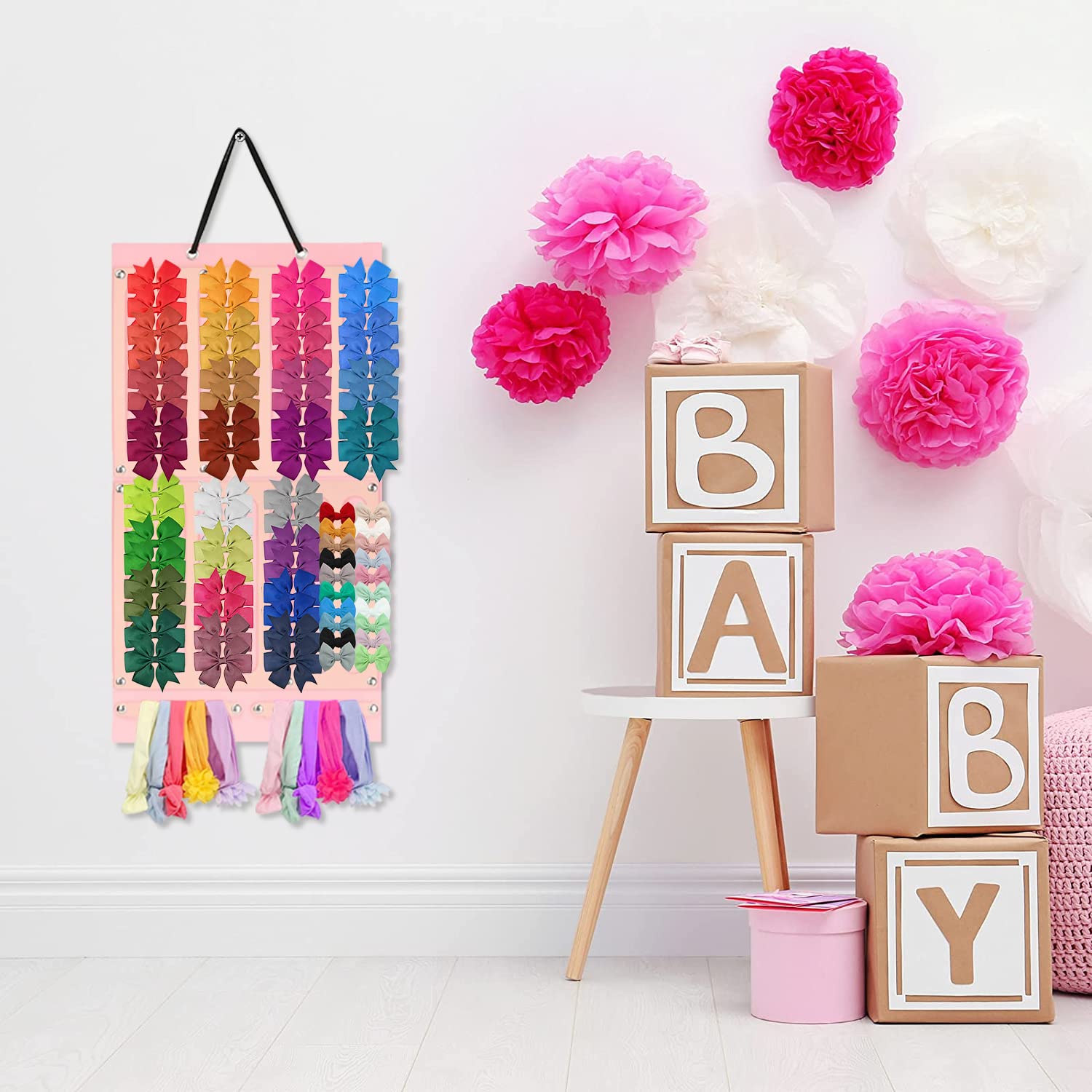 TYUI Headband Storage Holder,Hair Bow Holder for Girls,Hair Bows Organizer Baby Hair Accessory Storage Display w/Sturdy Rope(pink)