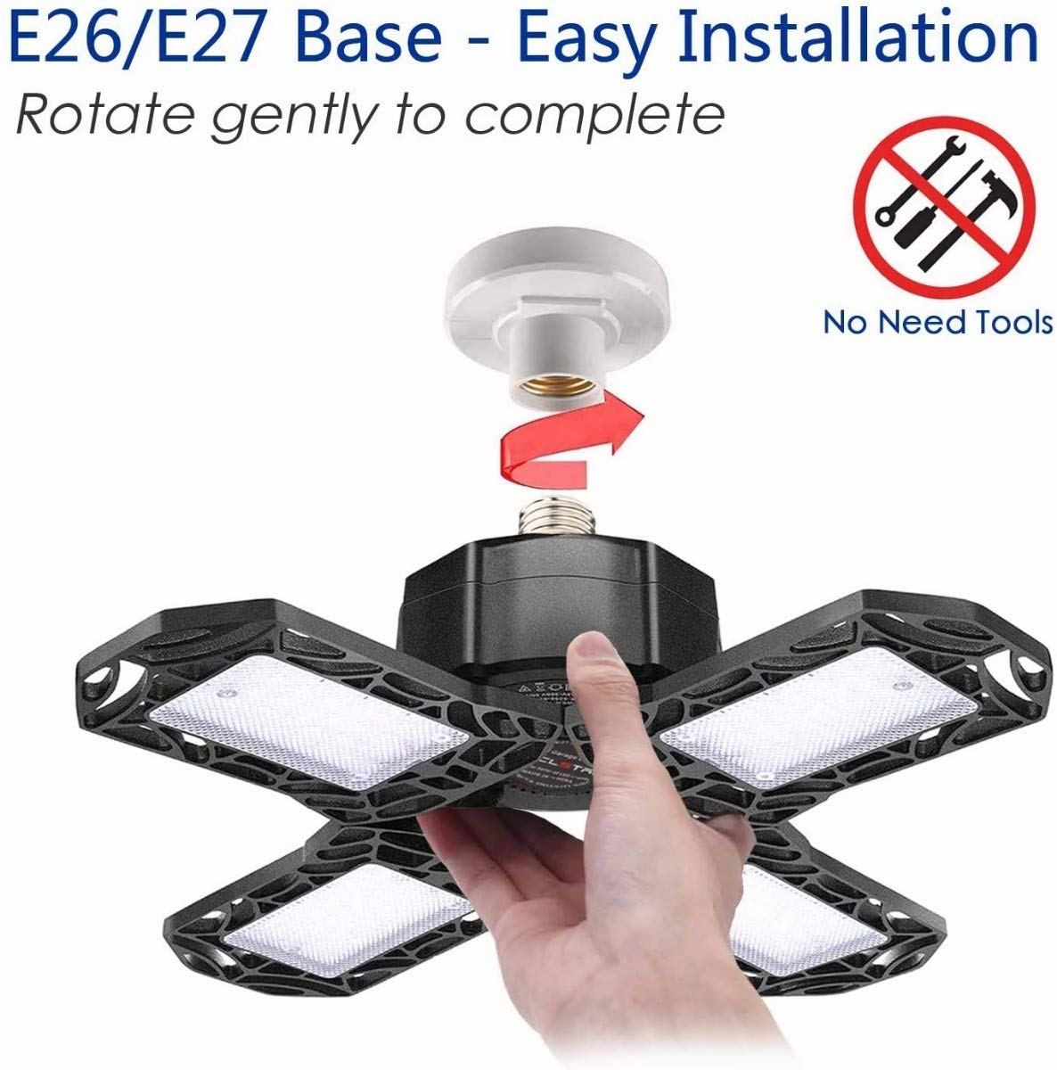 LED Garage Lights, 80W Deformable LED Garage Ceiling Light 8000LM Shop Lights Bulbs with 4 Adjustable Panels for Garage Workshop Basement Support E26/E27 Screw Socket