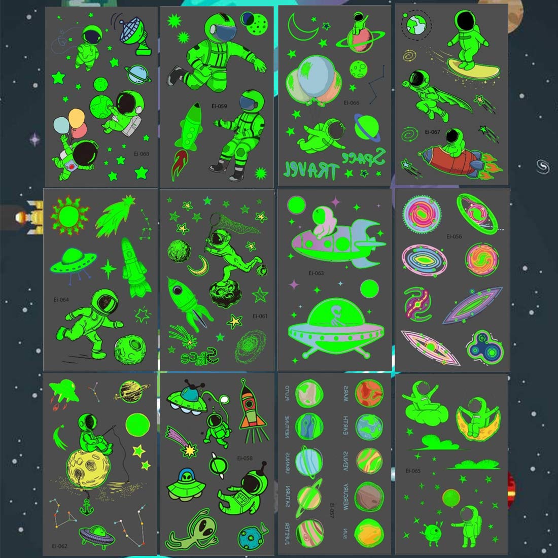 Ooopsiun Space Tattoos for Boys Glow in The Dark - 90 Luminous Styles, Space Birthday Party Decorations Favors for Kids Boys