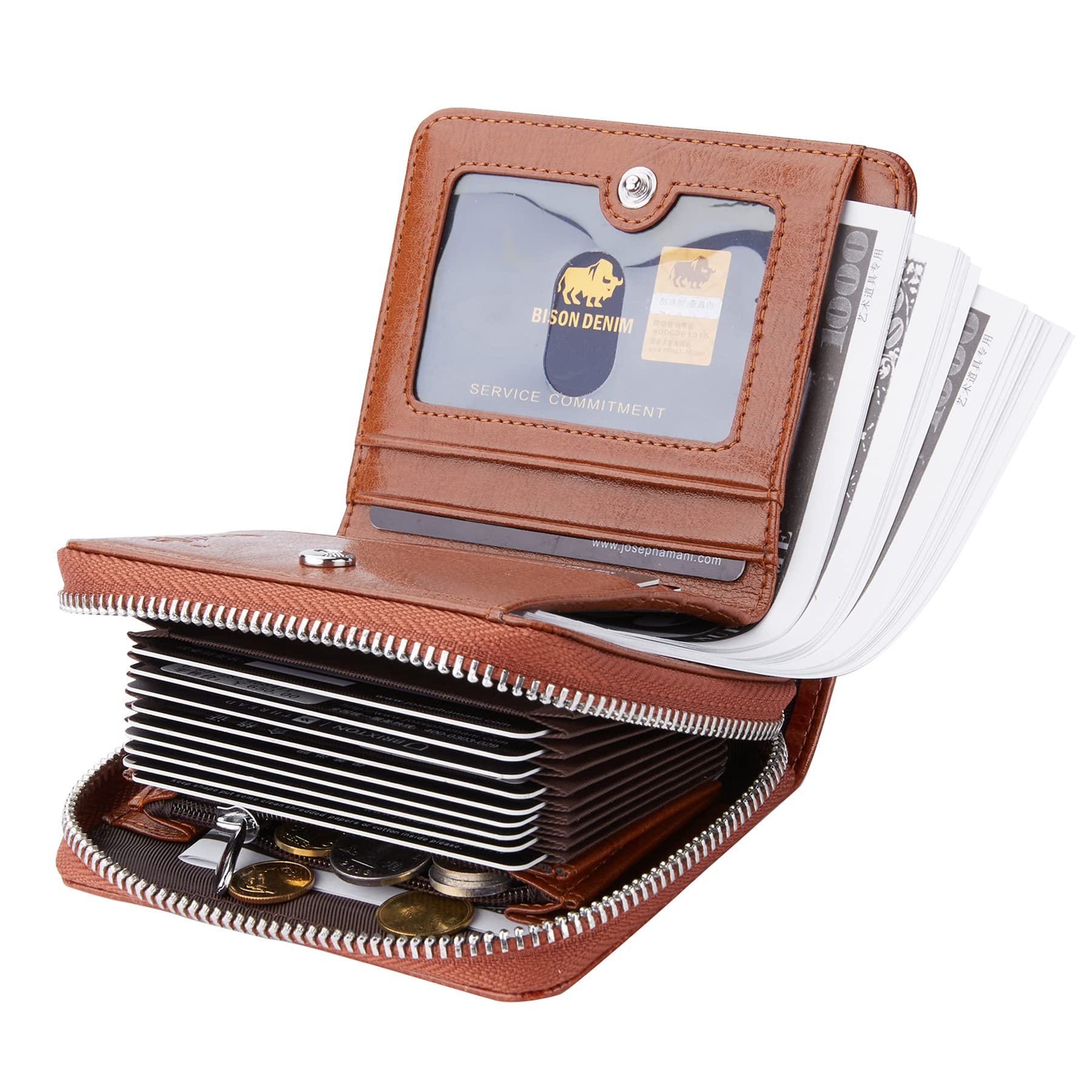 Small Wallets for Women Credit Card Wallet Bifold Compact Card Holder Genuine Leather Card Cases RFID Blocking Wallet with ID Window Brown Yellow