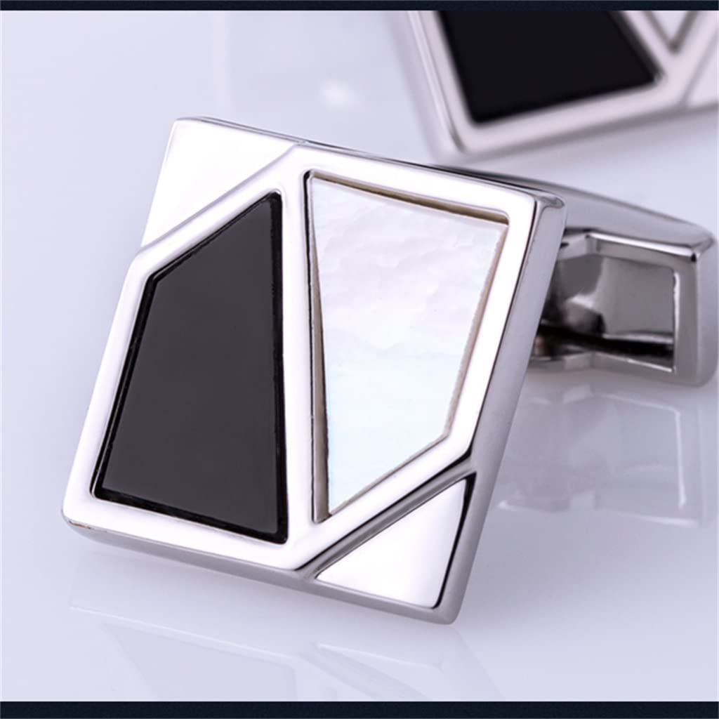 Shirt Men's French Cufflinks Black and White Shell Metal Irregular Splicing Cufflinks Buttons (Color : A, Size : 16 * 16mm) (A 16 * 16mm)