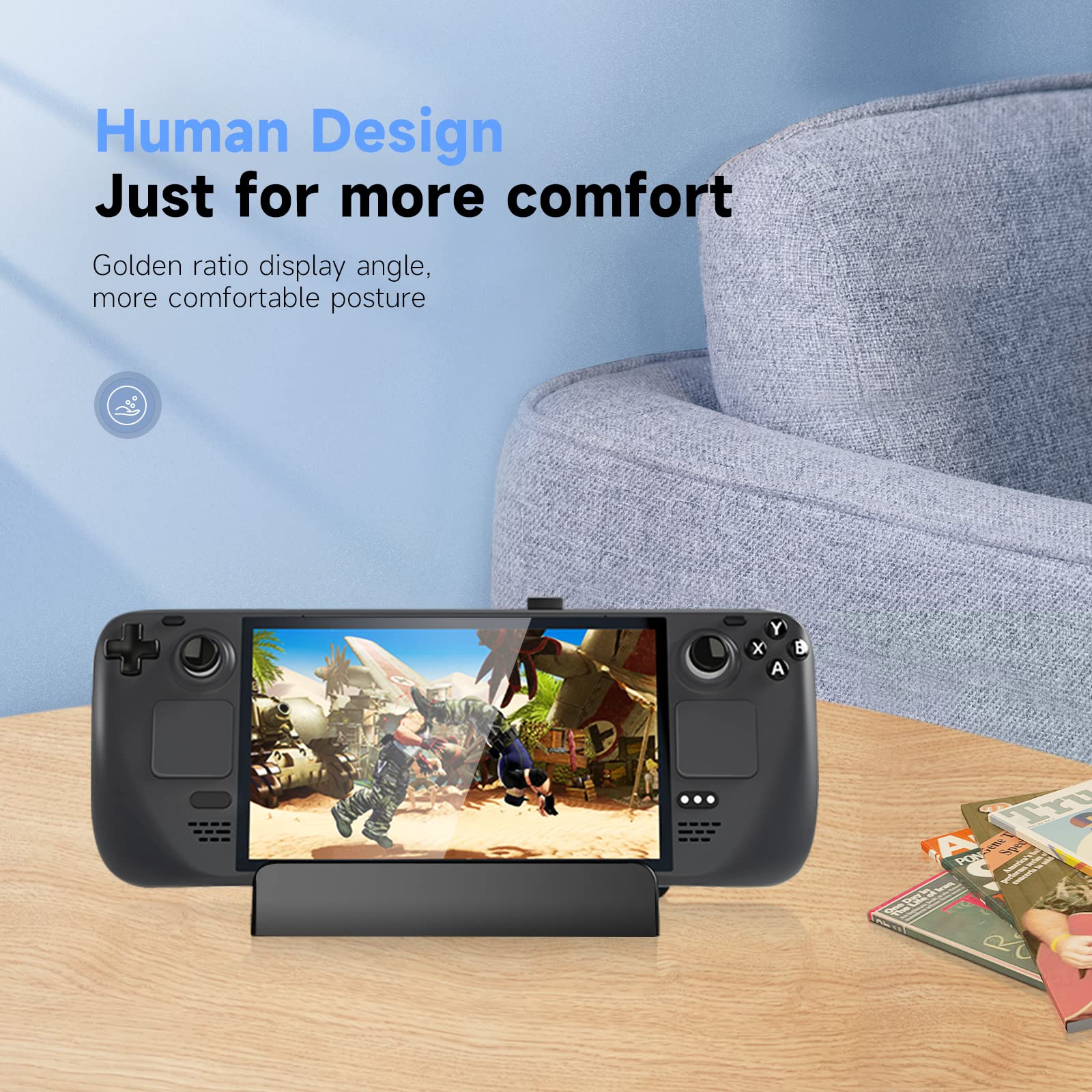 Stand Base for Valve Steam Deck 2021, Switch, Switch Lite, Switch OLED,Tablets and Smartphones, Steam Deck Accessories 3 Angle Level Adjustable Holder Stand, Portable Foldable Non-Slip Bracket - Black