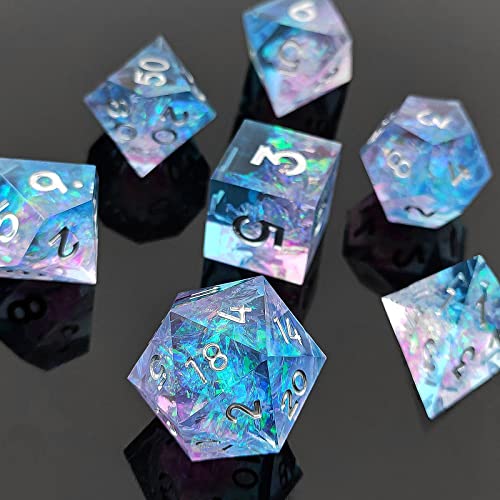 Sharp Edge Dice DND Dice Set, Resin Dice Polyhedral Dice D and D Dice Set Dungeons and Dragons Dice Set D&D with Metal Box & Bag for RPG Role Playing MTG Dice Game D20 D12 D10 D8 D6 D4 Blue and Pink