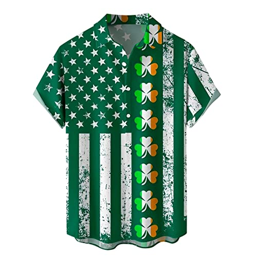 Shirts for Men Plus Size Short Sleeve Lapel Button Graphic T-Shirts Comfortable St. Patrick's Day Tees Gifts for Him