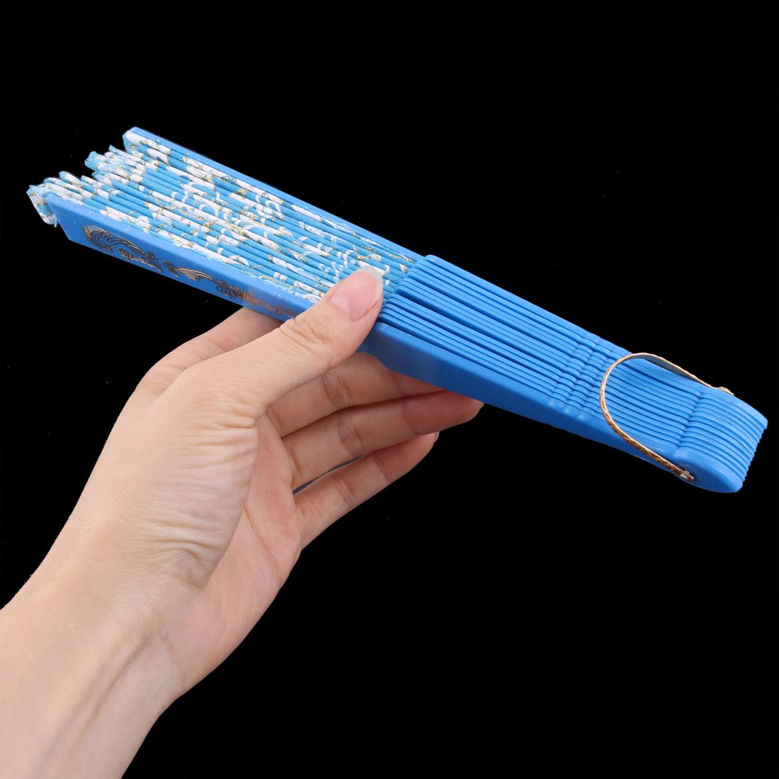 Qtqgoitem Women Polyester Chinese Style Cosplay Artistic Handle Folding Fan 24cm Length Blue (model: 9ba 4d0 3a1 d72 e51)