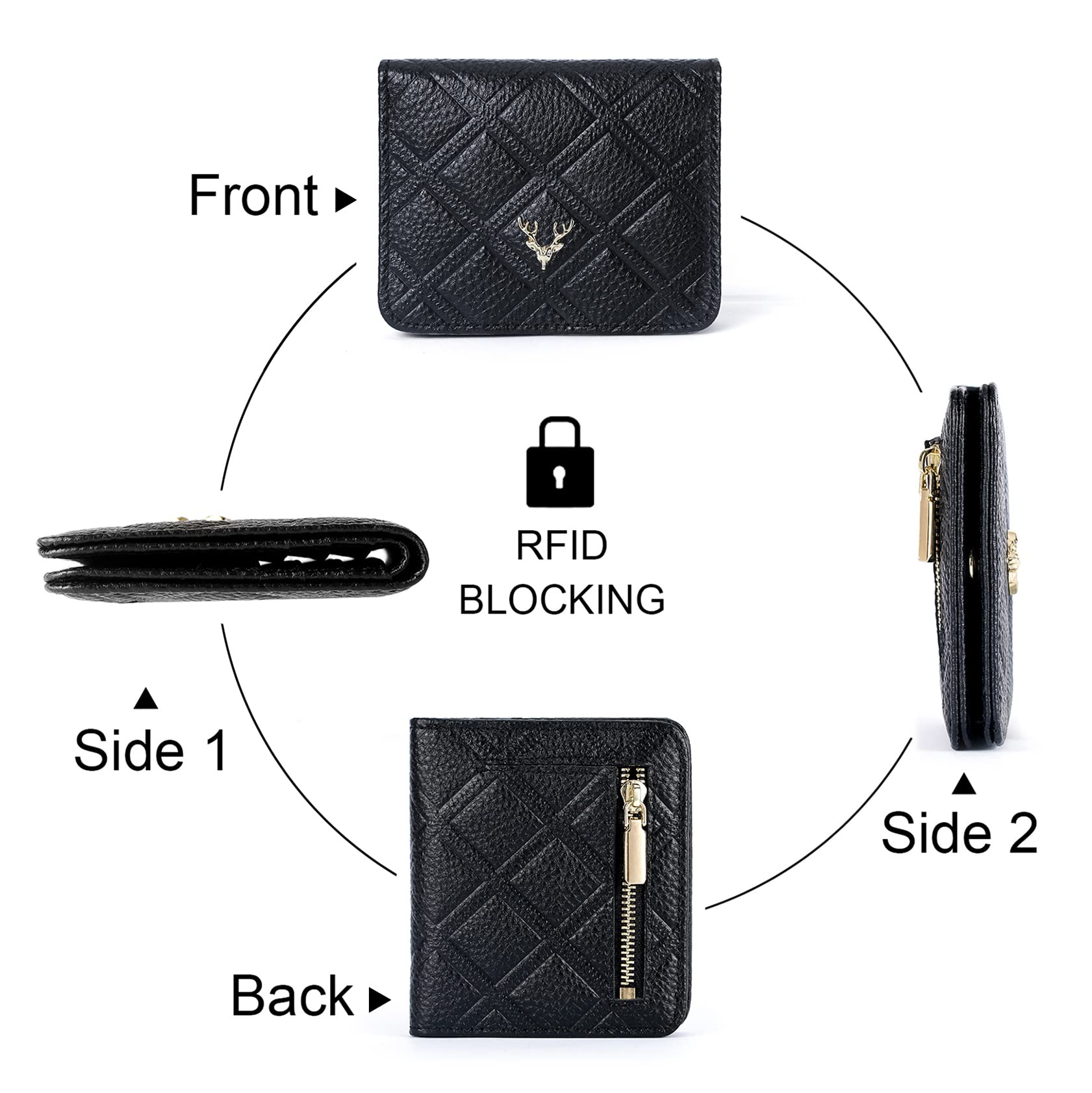 Small Wallets for Women RFID Blocking Genuine Leather Ladies Compact Bifold Pocket Wallet Mini Purse with ID Window Black-1