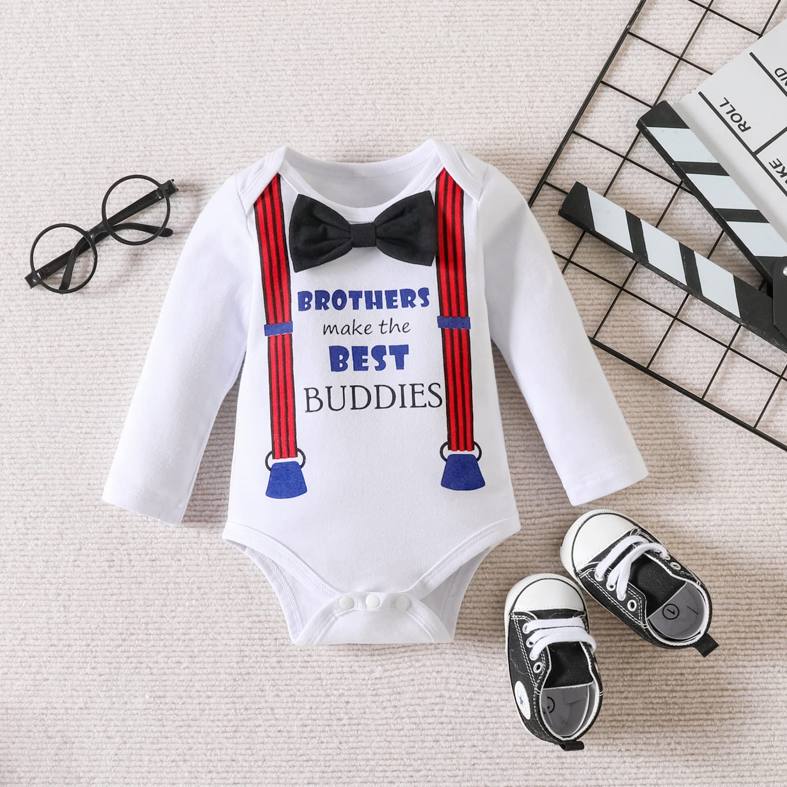 U·nikaka Newborn Infant Baby Boys Warm Clothes Bow-Knot Letter Print Long Sleeve Romper+ Trousers 2pcs Outfit 0-3months