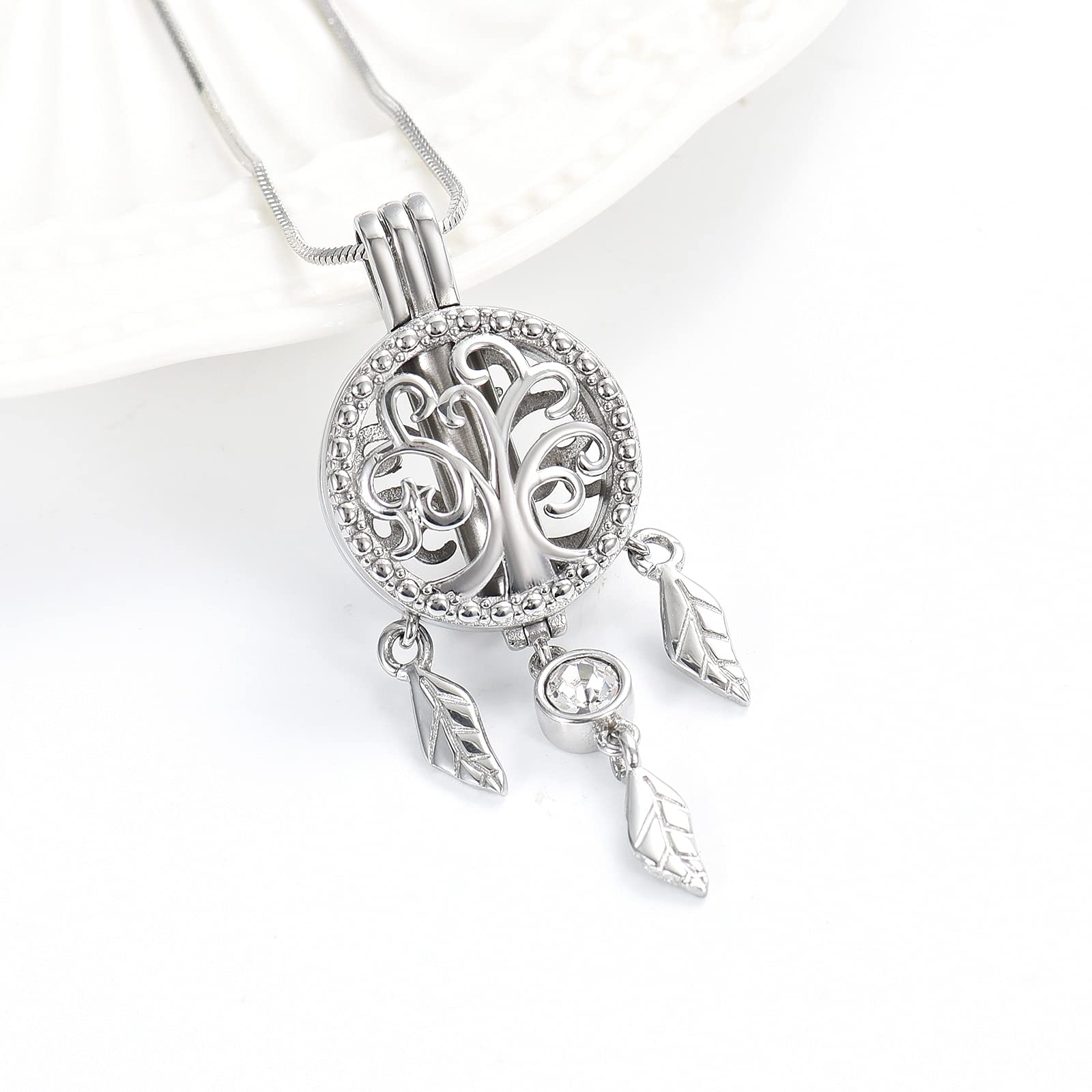 Minicremation Cremation Jewelry for Ashes Dream Catcher Urn Necklace for Loved One's Ashes Tree with leaves Keepsake Necklace for Women Men(Customize)