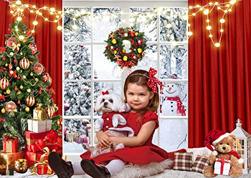 LTLYH Red Winter Snow Window Backdrop for Christmas Party Decorations and Photo Booth Props