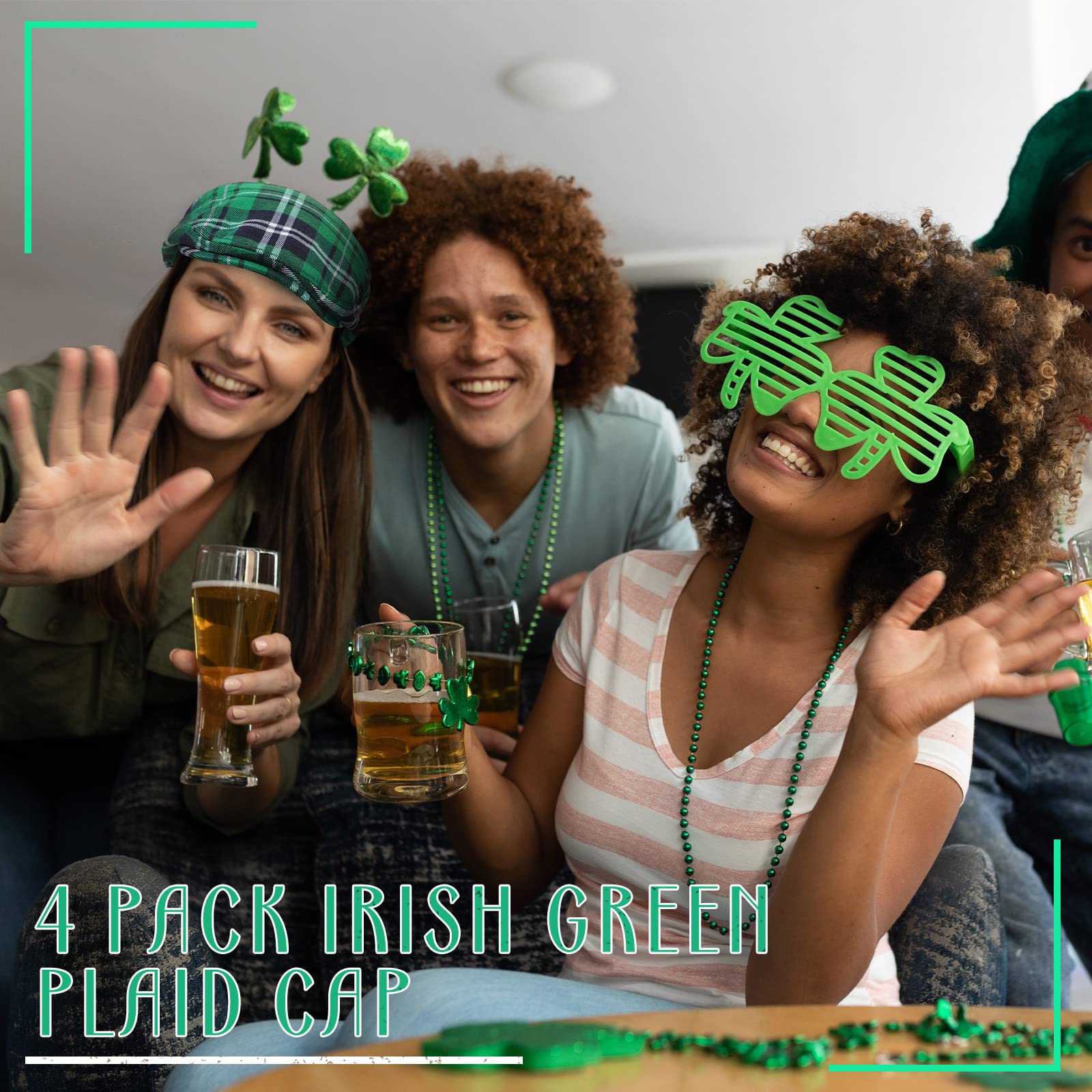 SATINIOR 4 Pieces St. Patrick's Day Hat Newsboy Hat for Men Green Hat Flat Caps Hat for Party Costume Accessory