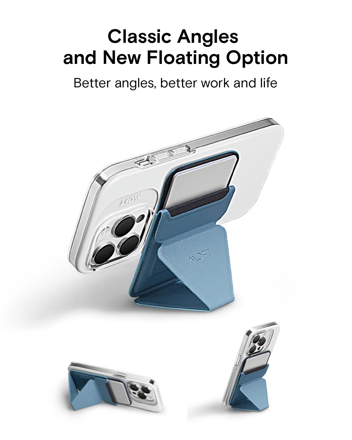 MOFT MagSafe Wallet for iPhone 15/14/13/12 Series, Strong Magnetic Phone Card Holder Fit 2 Cards & 3 Viewing Angles & Stain-Resistant Vegan Leather Phone Stand,Windy Blue