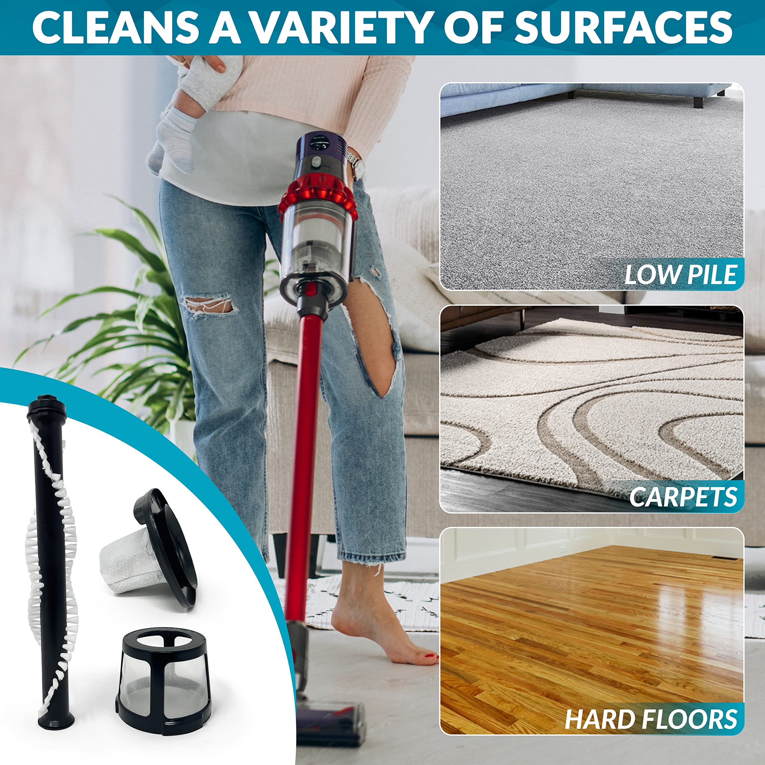 Pet Multi Surface Floor Cleaner Bissell Ready Clean Parts Bundle - Includes Brush Roll, Dirt Cup Filter Replacement , Mesh Filter Frame : Part 1616332,1616322,1614204