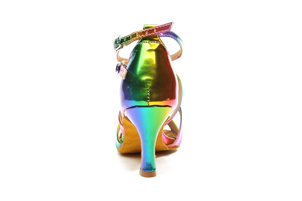 Minishion GL249 Women's Ankle Strap Multicolor Synthetic Fashion Dance Shoes Colorful Party Prom Sandals US 10