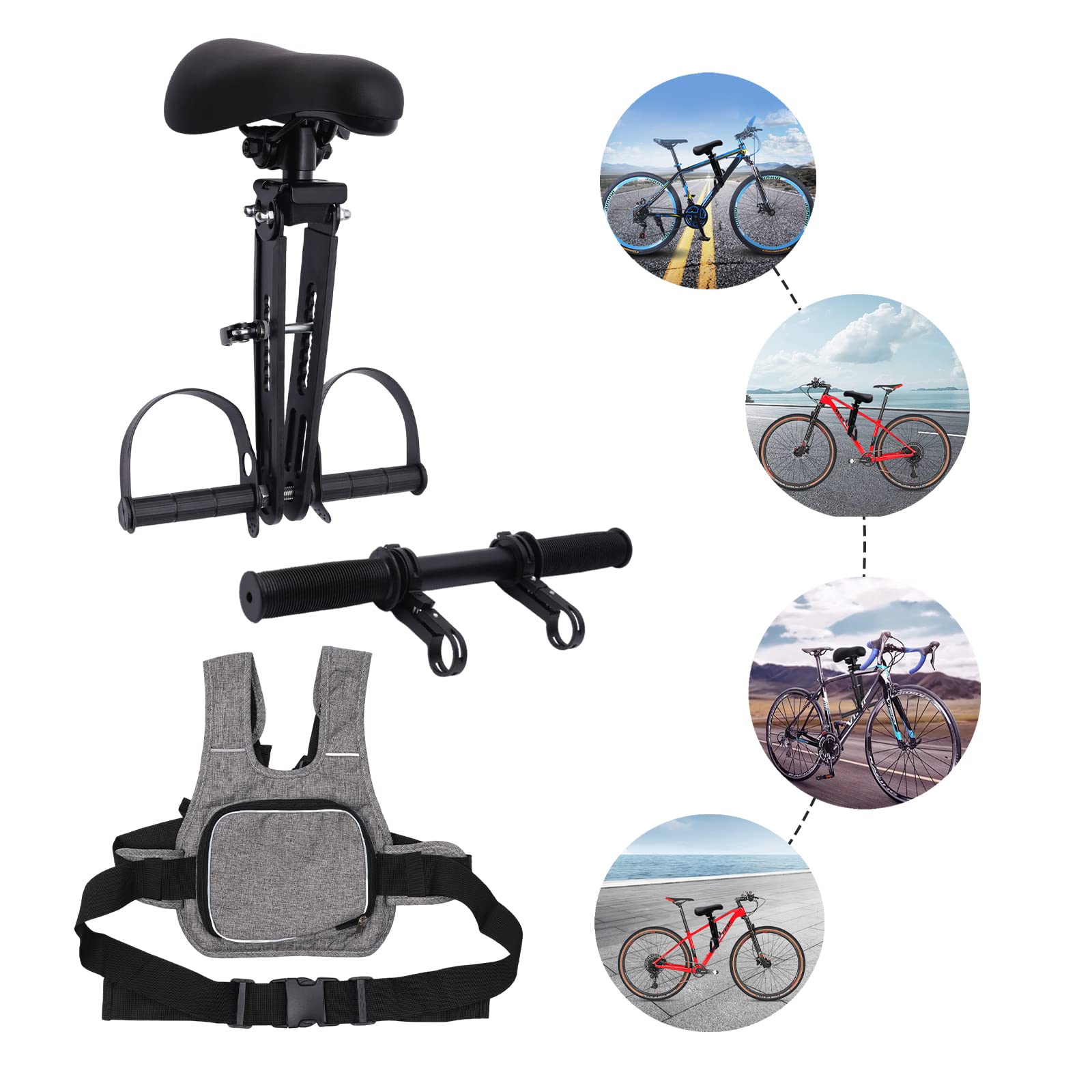 RibasuBB Kids Bike Seat & Handlebar Accessory Combo Pack - Complete Set Front Mounted Bicycle Seats for Children 3-6 Years (up to 220lbs) | Compatible with MTB, 30.00cm*16.00cm*10.00cm