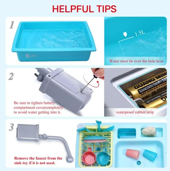 Learnify Running Water Pretend Working Kitchen Sink Toys Electric Dishwasher Play Pretend Emulational Play Kids Toy Sink Great Gift Idea