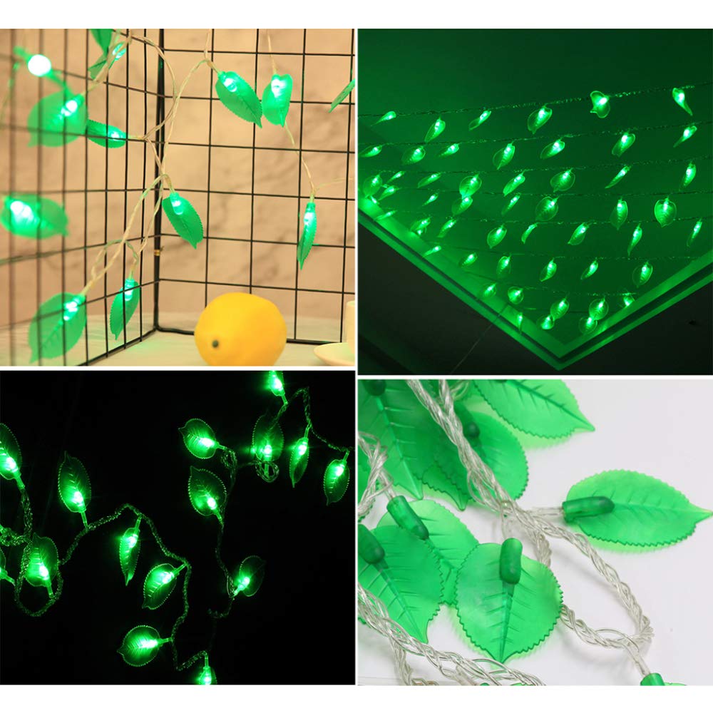 LED Green Leaf Light String Home Garden Romantic Lanyard Lights Christmas Halloween Birthday Party Decoration Chandelier,USB-2.5m 20Lights