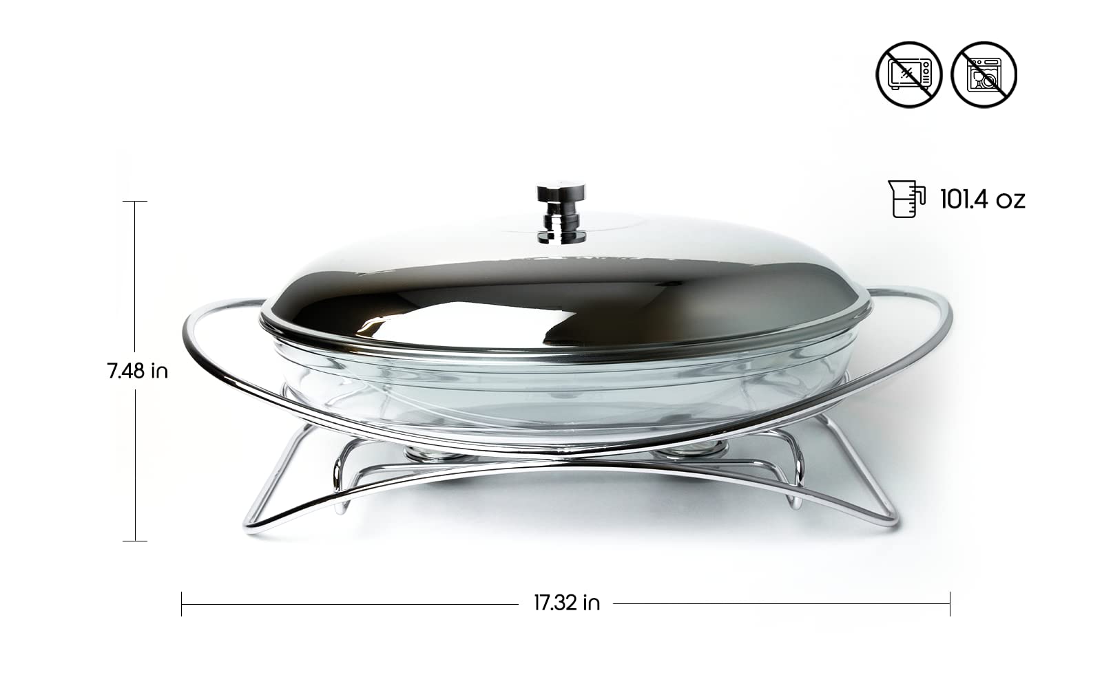 Rigeli Regent 18/10 Contempo Chromeplated 101.4 (oz), 3 Lt. Oval Warmer, Chafing Dish with Stainless Steel Cover, Buffet Servers, Silver
