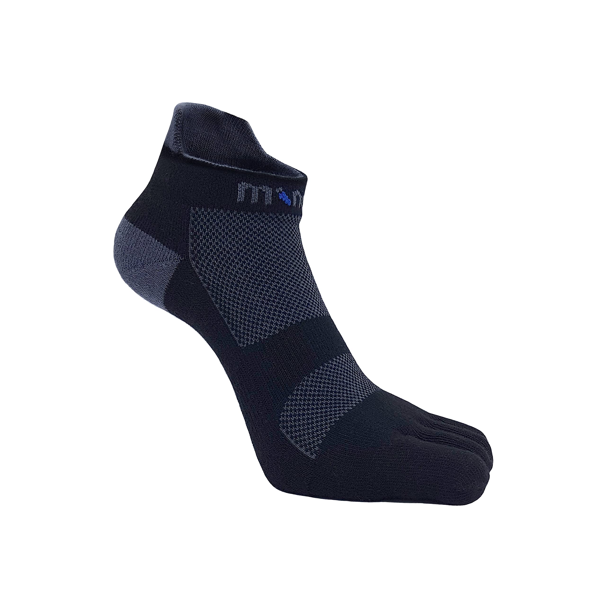 MINOTO Coolmax No-Show Midweight Toe Socks for Running and Hiking with Cushion and Mesh for Men and Women (BLACK, s (1 Pair))