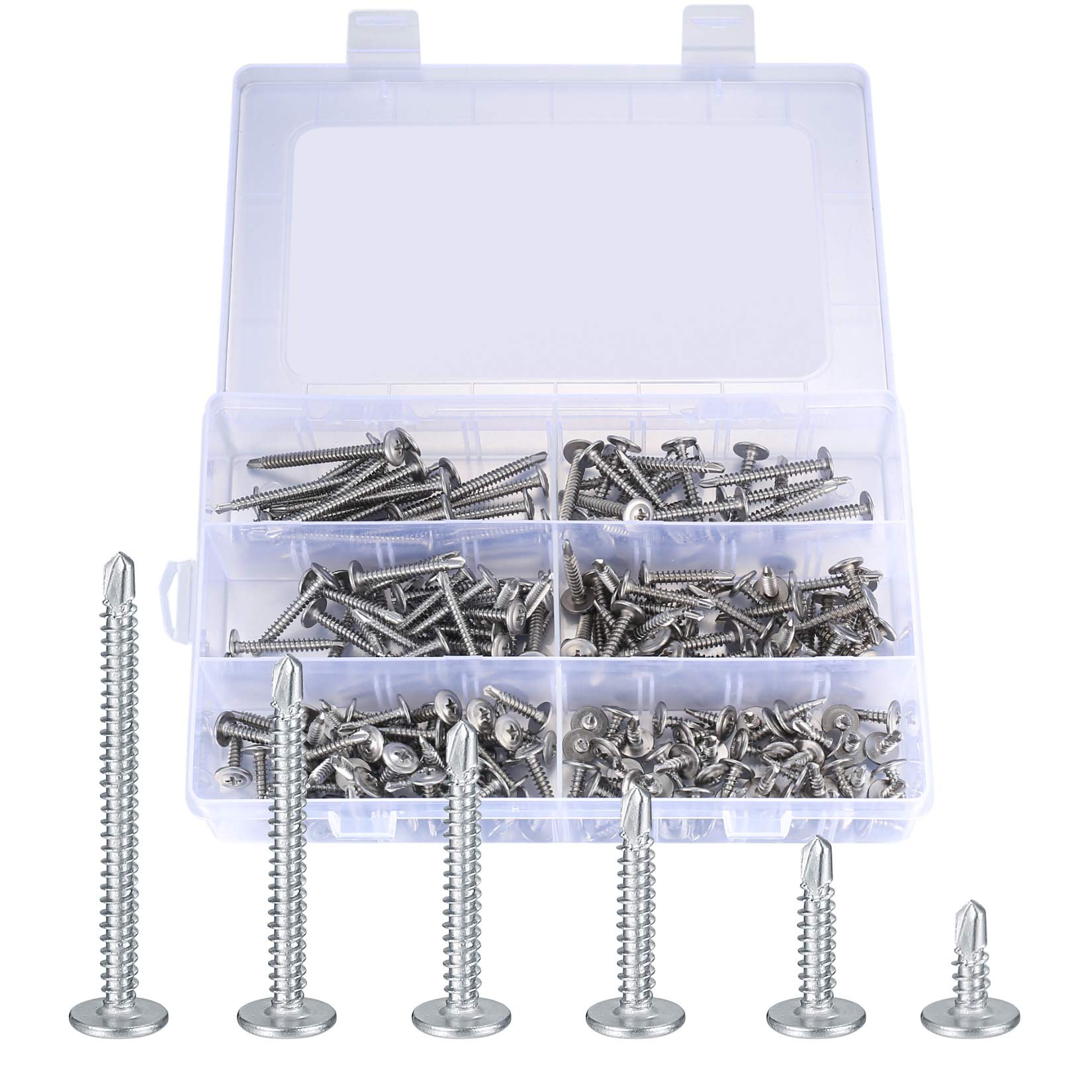 Self Tapping Screws for Sheet Metal, 210 Pcs Self Drilling Screws, Phillips Truss Head Self-Drilling Tek Screws Assortment Kit, Sheet Metal Screws - 1/2", 3/4", 1", 1-1/4", 1-1/2", 2"
