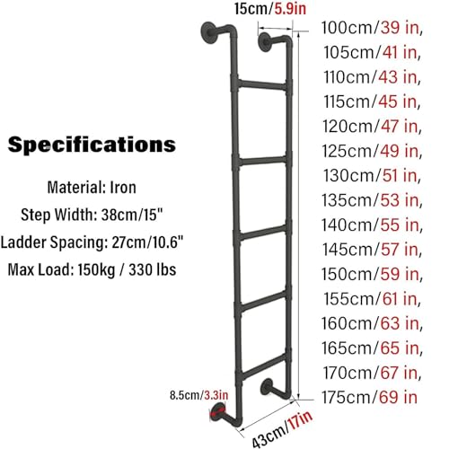 ZSPINJIA Basement Escape Ladder β Fire Ladders for Egress Basement Window Well Covers Outside,Small Ladder for Fire Emergency Home Safety,Ladder for Egress Window Wrought Iron,Loads 330lbs