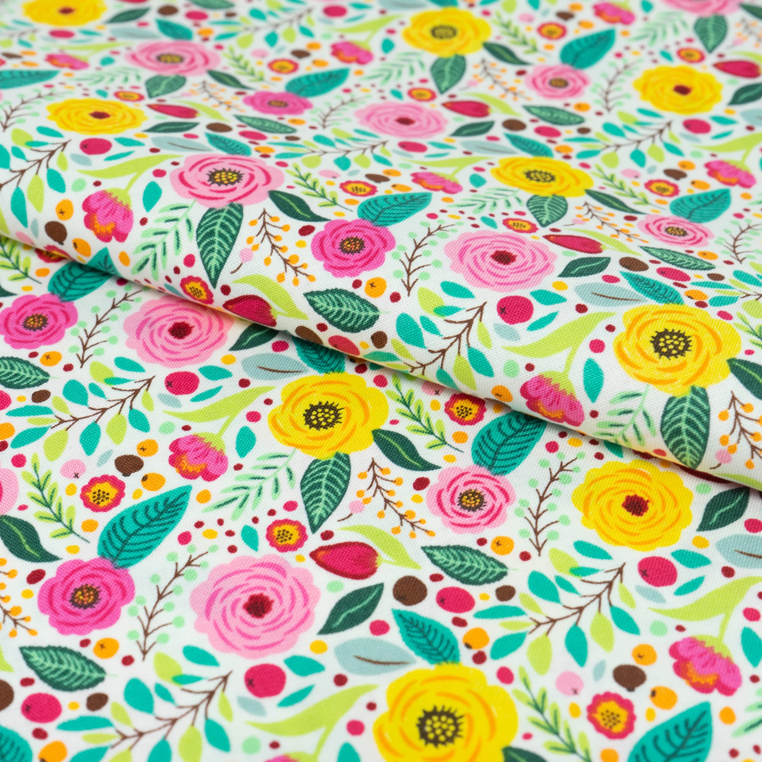 Singer Fabrics, 100% Cotton, Modern Floral White, Cut by The Yard