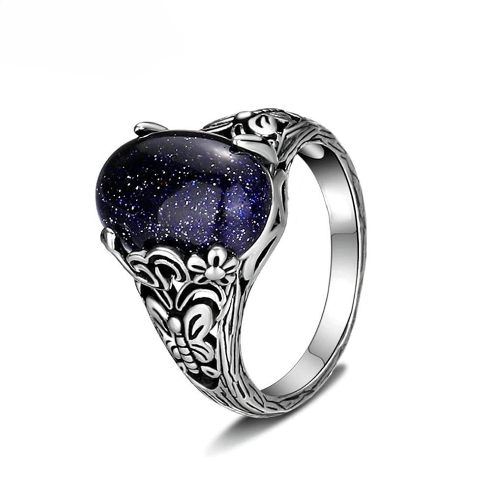 PAZIKO Vintage Blue Sandstone Butterfly Ring 10 * 14MM Natural Turquoise Ring Silver Rings for Women Fine Jewelry Gift