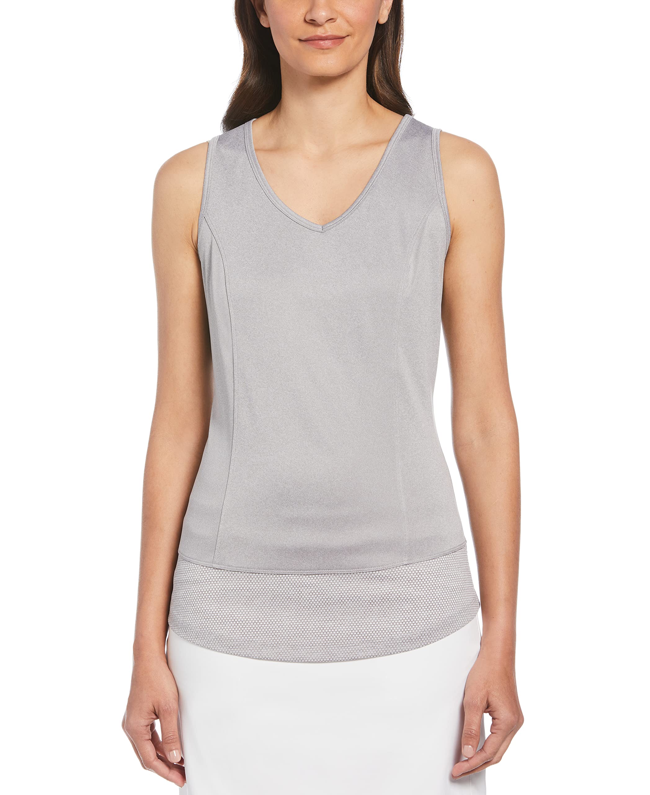 PGA TOUR Women's Solid Golf Tank Top with Mesh Panel, Sleet Heather, Medium