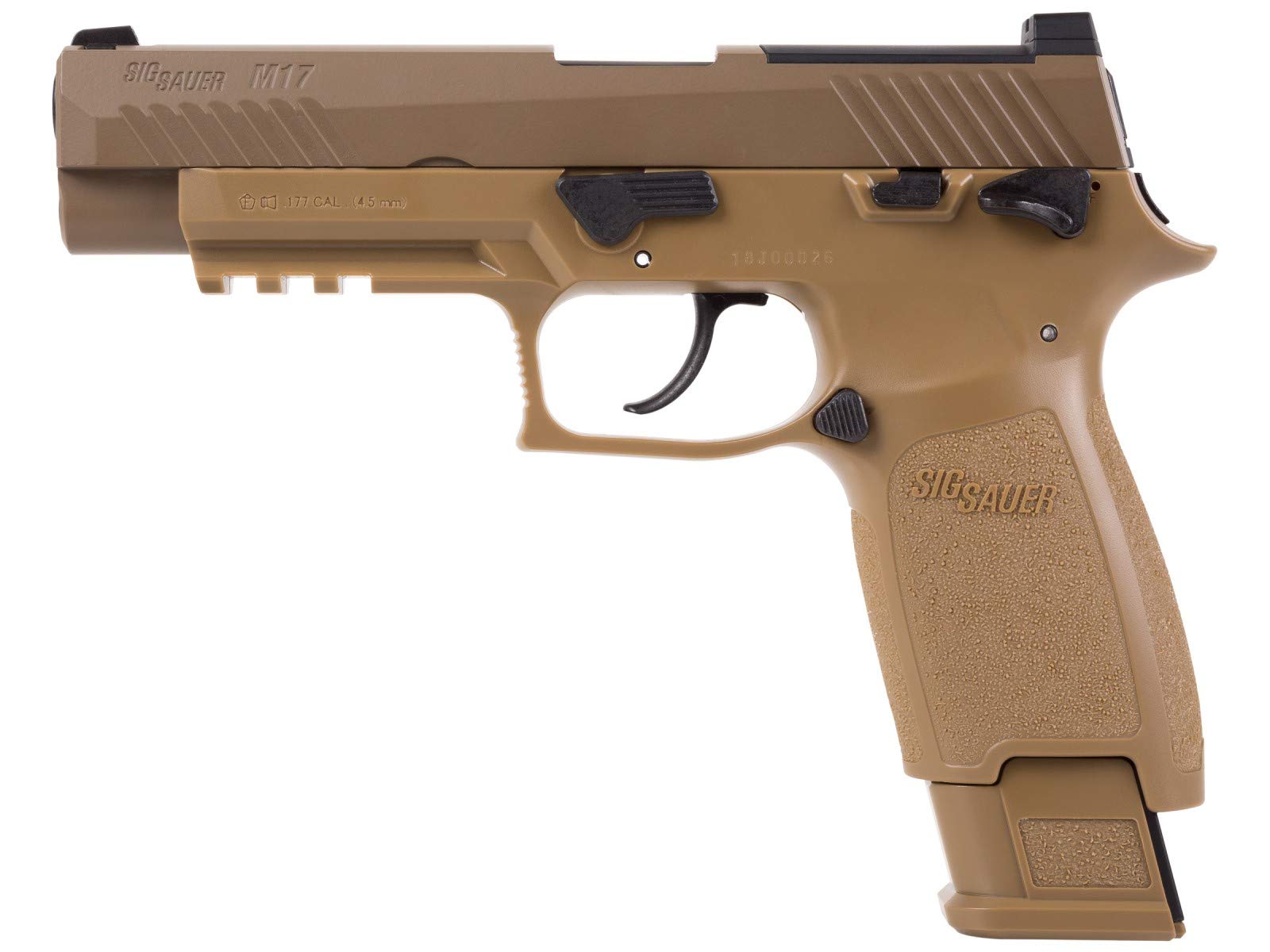 M17 Sig Sauer ASP Airgun Air Pistol .177 Cal Coyote TAN with 15 C02 Tanks and 2 Rotary Belts and 500 Lead Pellets Bundle 2 Rotary Belts+ Accessories