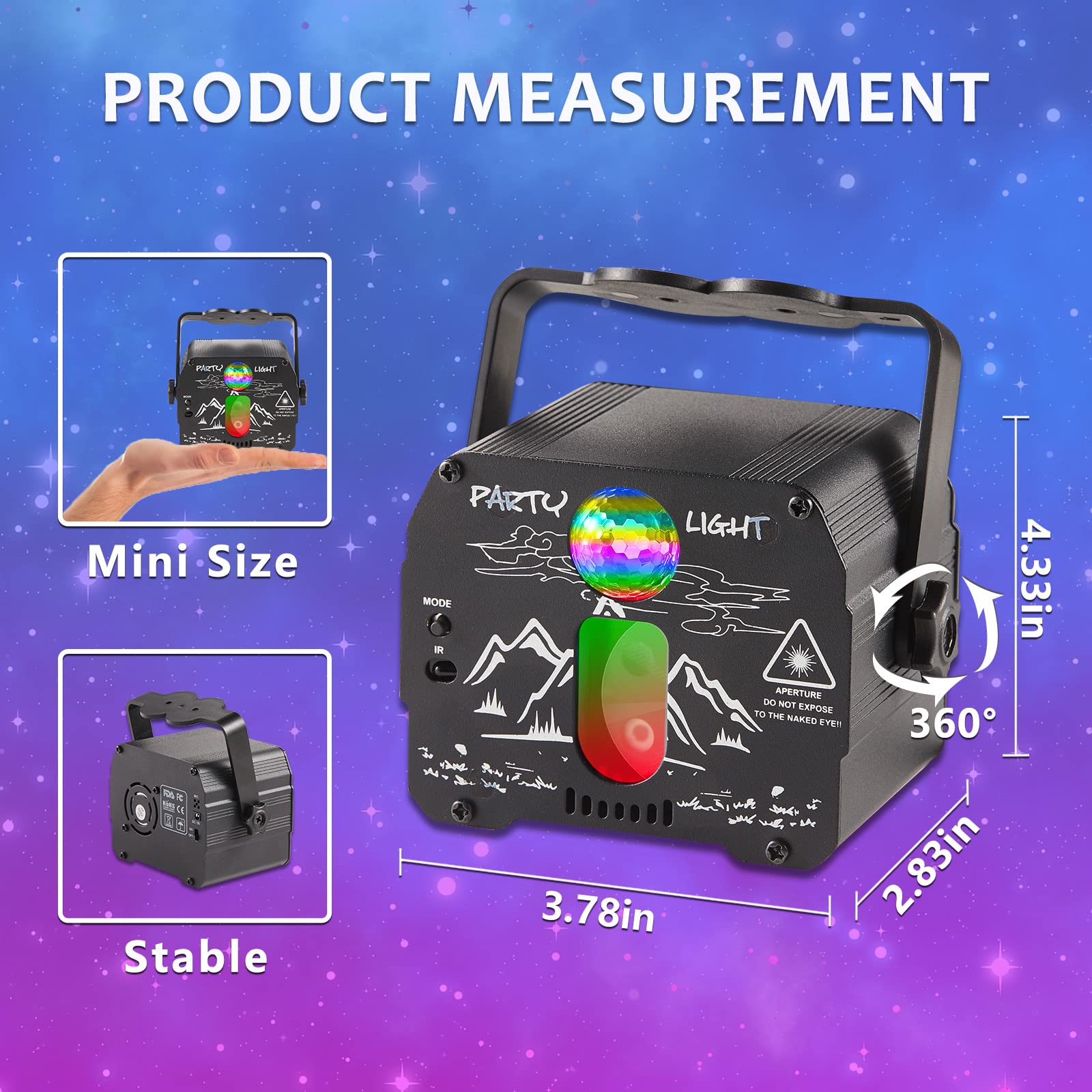 Party Light DJ Disco Lights Sound Activated Mini Laser Light with Remote Control USB Charrging for Indoor Parties Disco Stage Show Hoilday Christmas