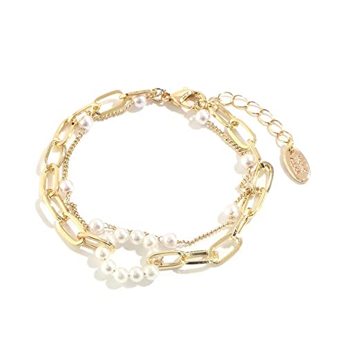 Small design, pearl bracelet, female double layer, pastoral fashion, versatile bracelet (golden)