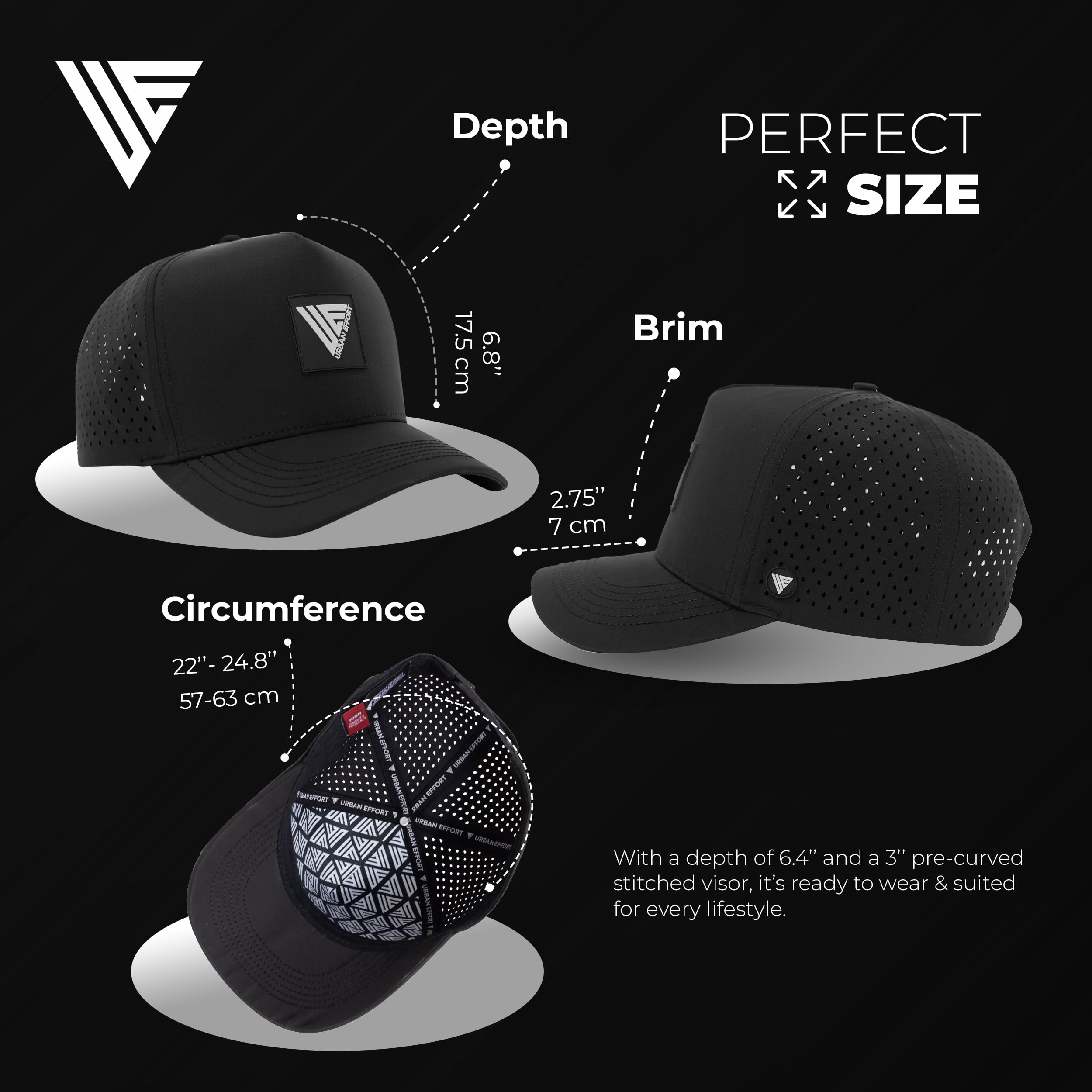 Urban Effort Hydro Performance Hat-Water-Resistant Baseball Cap-Men and Women-Great Snapback for Golf, Adventure,Lake,Workout (Black, Curved Bill)