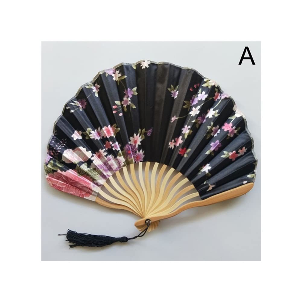PBLCYUT Chinese Style Hand Held Fans Personalized Pattern Silk Bamboo Folding Fans Handheld Wedding Hand Fan Cool Bamboo Flower Fan (Color : Grey)