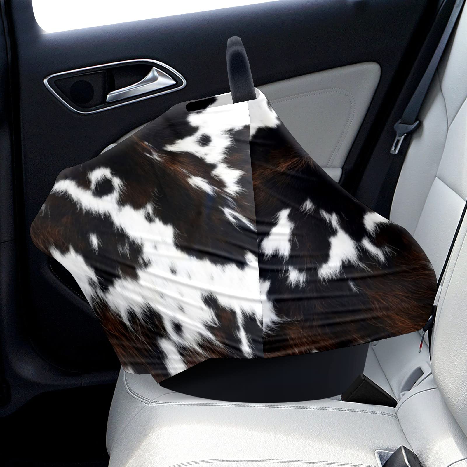 Western Cow Print Baby Car Seat Covers Canopy, Nursing Cover Breastfeeding, Scarf Soft Breathable Stretchy Coverage Carseat for Boys and Girls…