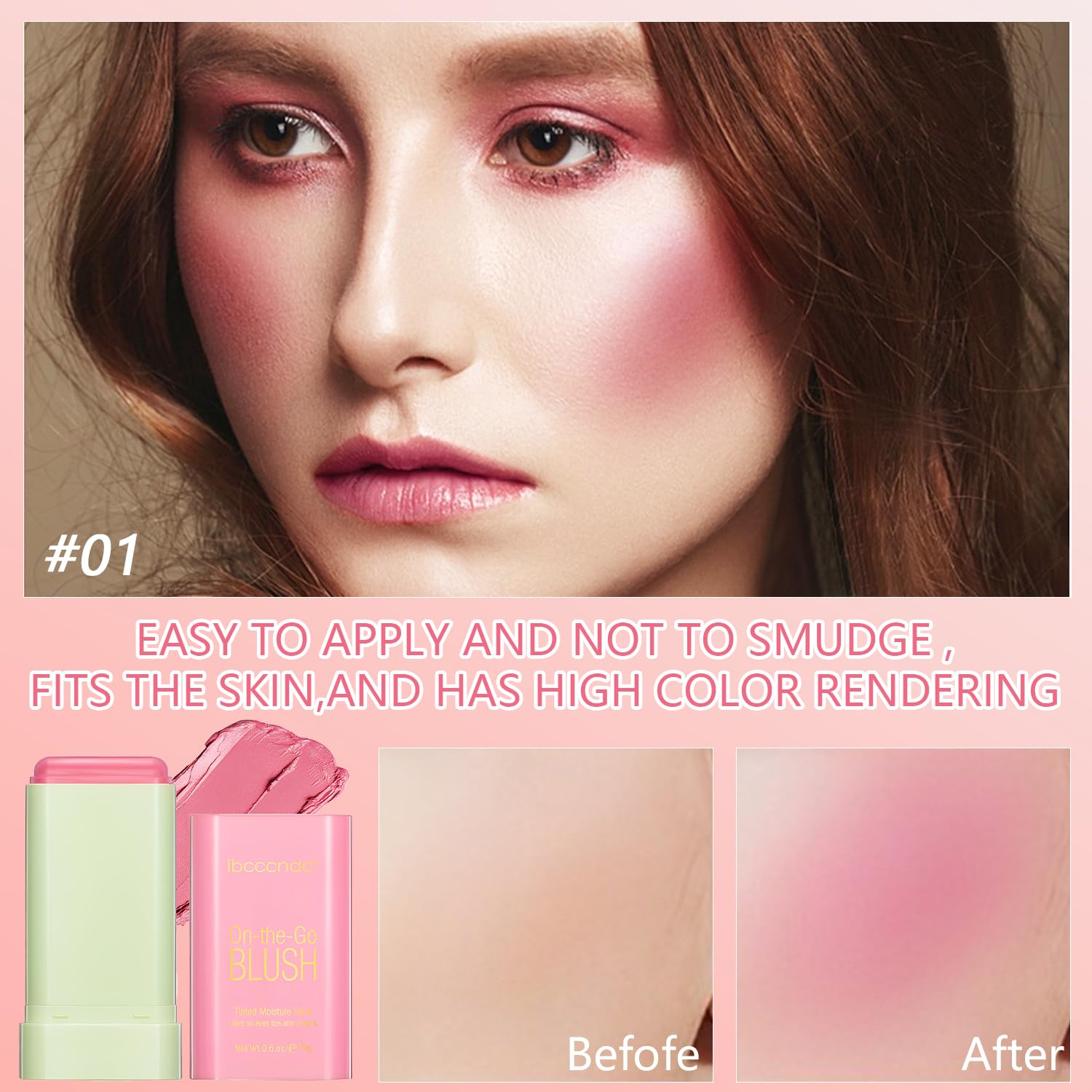 Multipurpose Makeup Blush Stick, Beauty Solid Moisture Stick, Waterproof Natural Nude Makeup, Shadow Lips And Blush Waterproof Creamy Makeup, Easy To Apply (Shy Powder)