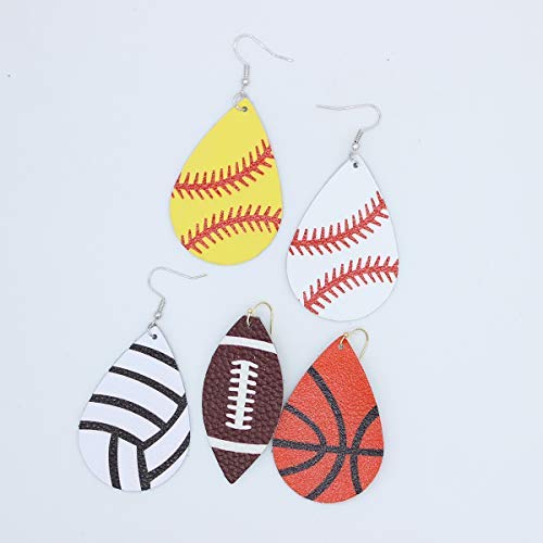 LIANKONG Layered Leather Earrings Handcrafted Unique Geometric Jewelry for Women (E-white baseball)