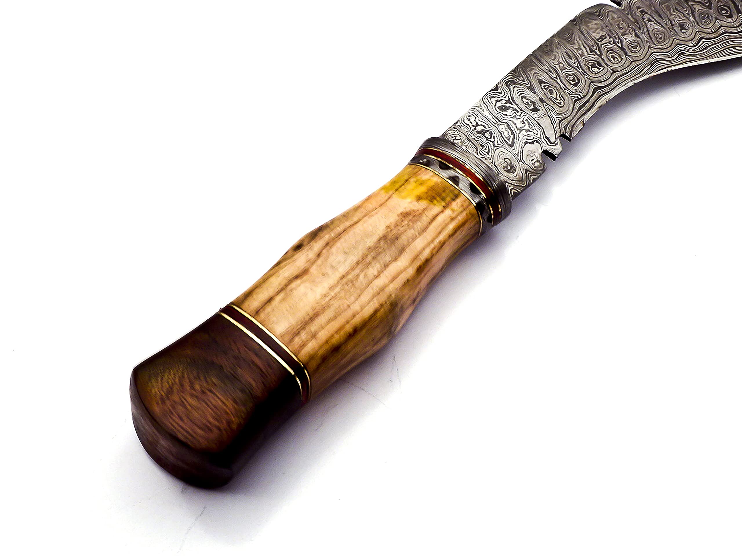 Mid American Cutlery Custom Hand Made Beautiful Damascus Hunting Knife Kukri Handle Olive Wood with Burl Wood
