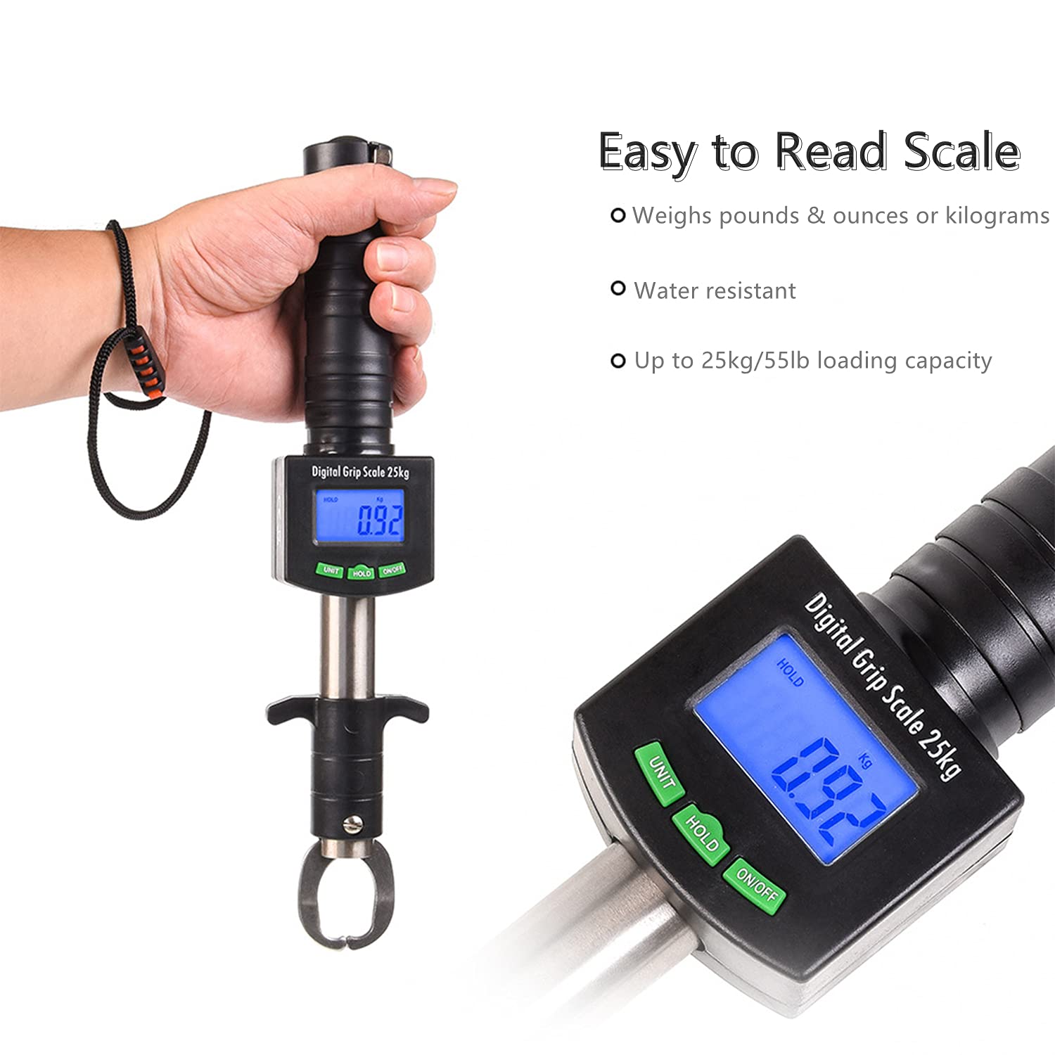 NC 3 in 1 Fish Lip Gripper Fishing Stainless Steel Fish Holder Fish Lip Grip Tool with Electronic Digital Weight Scale 55lb