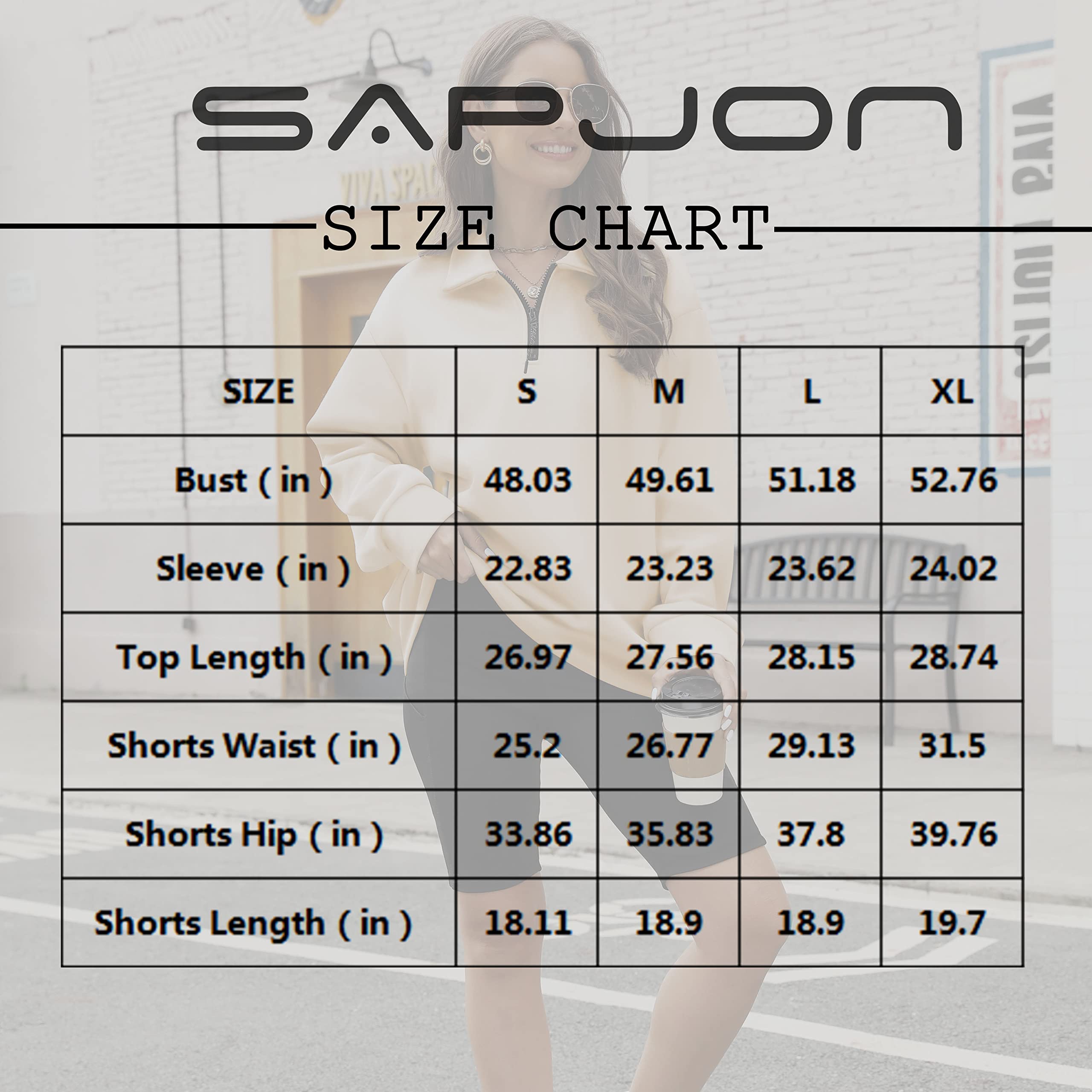 SAPJON Half Zip Pullover Oversized Sweatshirt for Women, 2Pcs High Waist Biker Shorts with Solid Fleece Long Sleeve Sweatshirts for Teen Girls