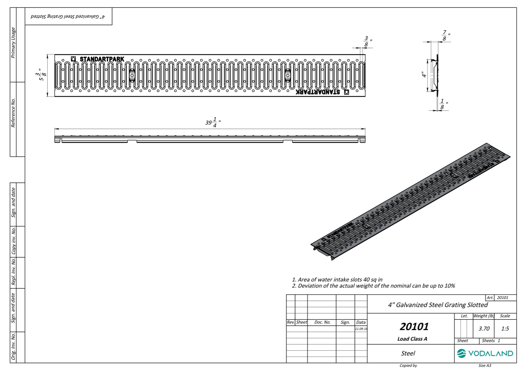 Vodaland - 4 inch Galvanized Stamped Steel Grate