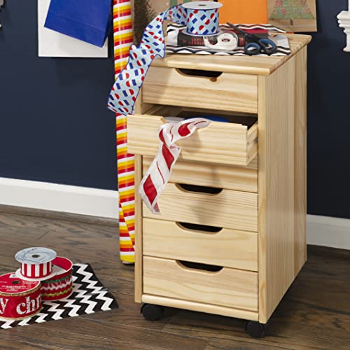 Linon Home Decor Products Corinne Six Drawer Storage, Natural Rolling Cart